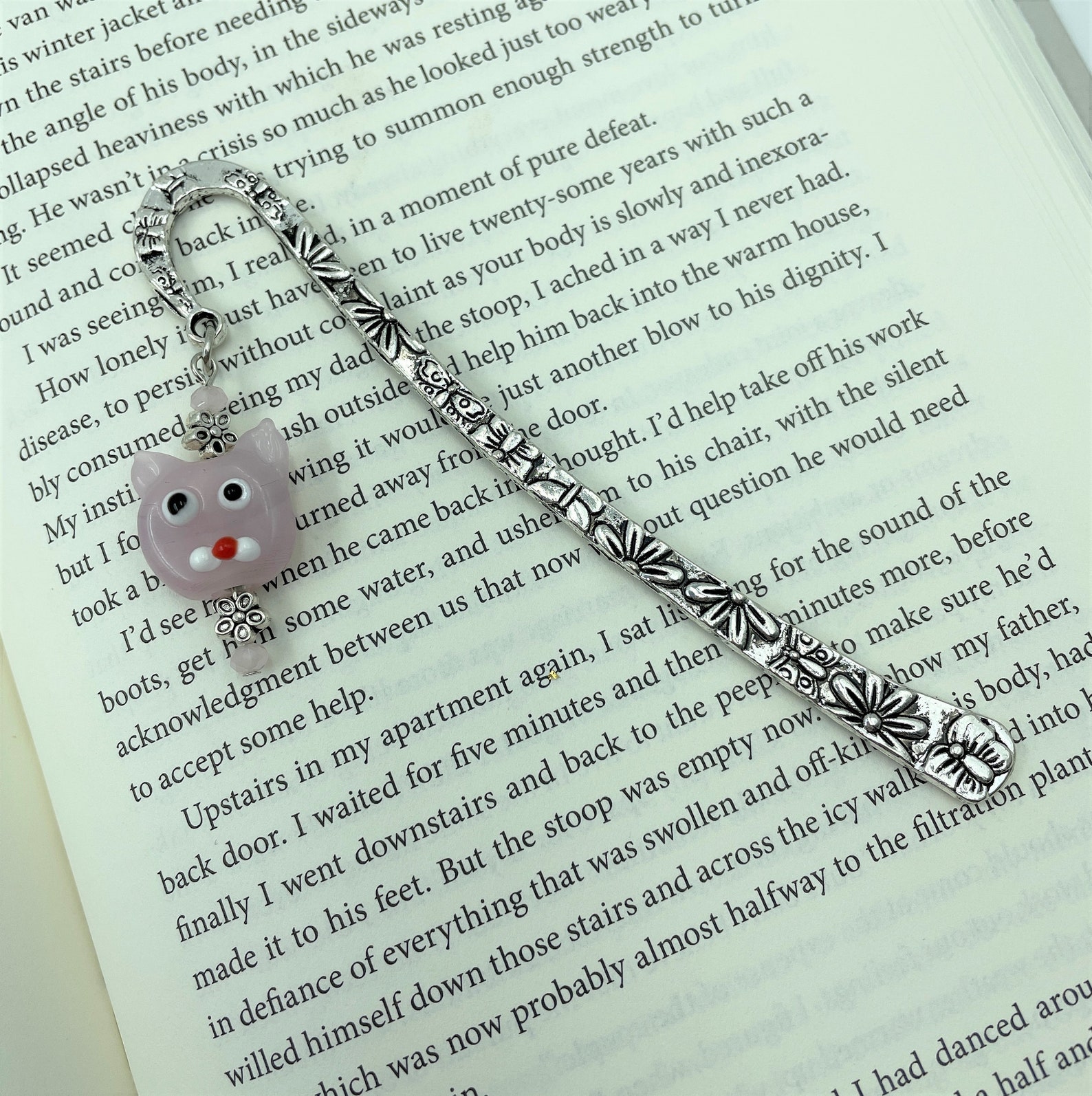 Cat Face Butterfly Metal Bookmark, Hand Blown Glass, Crystals, Cat ...