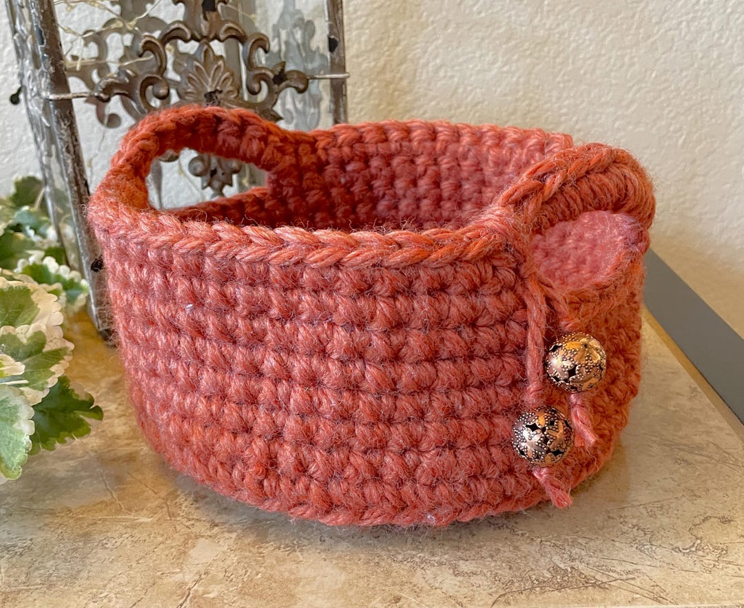 Copper RECYCLED Yarn Hand Crocheted Catch-all Basket, Chunky Heavy ...