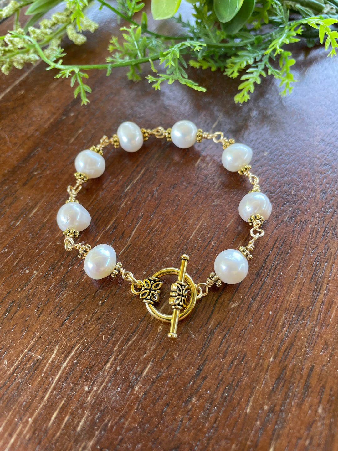 Snowy White Pearl Hand-wired Bracelet, Rosary Style Chain | Charity ...