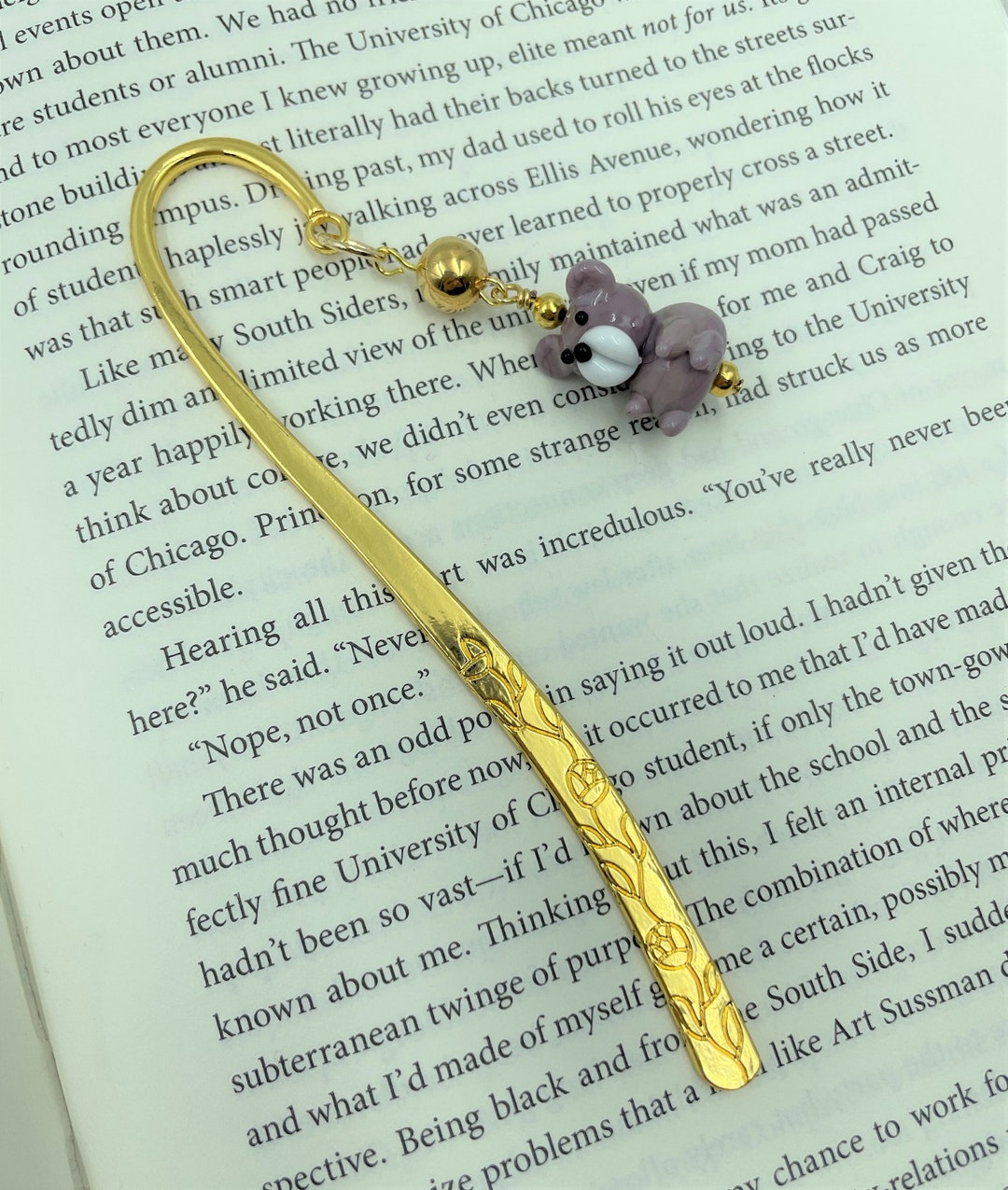 Teddy Bear Bookmark, Lampwork Glass Bear Charm, Teacher Gift, Book ...
