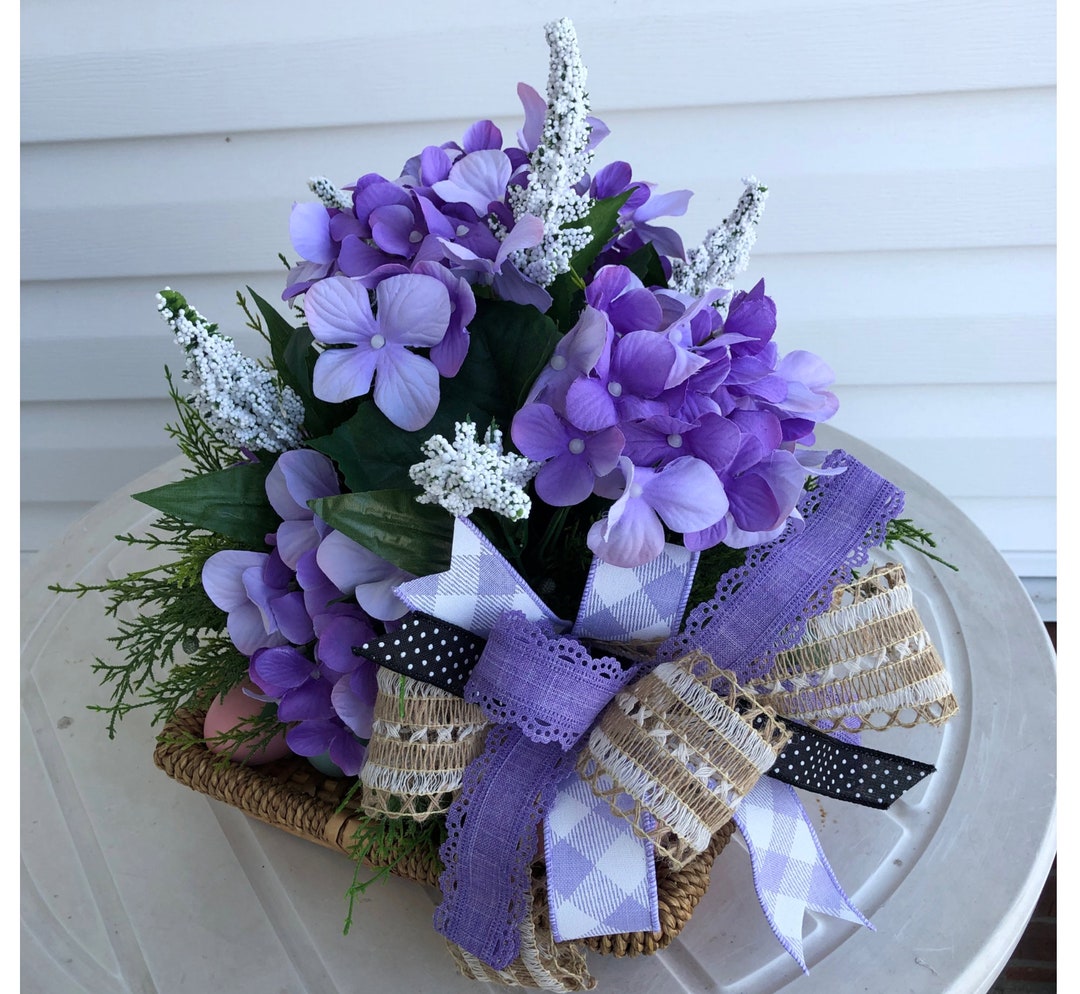 Lavender Hydrangeas With White Lavender Accents and Cedar Greenery ...
