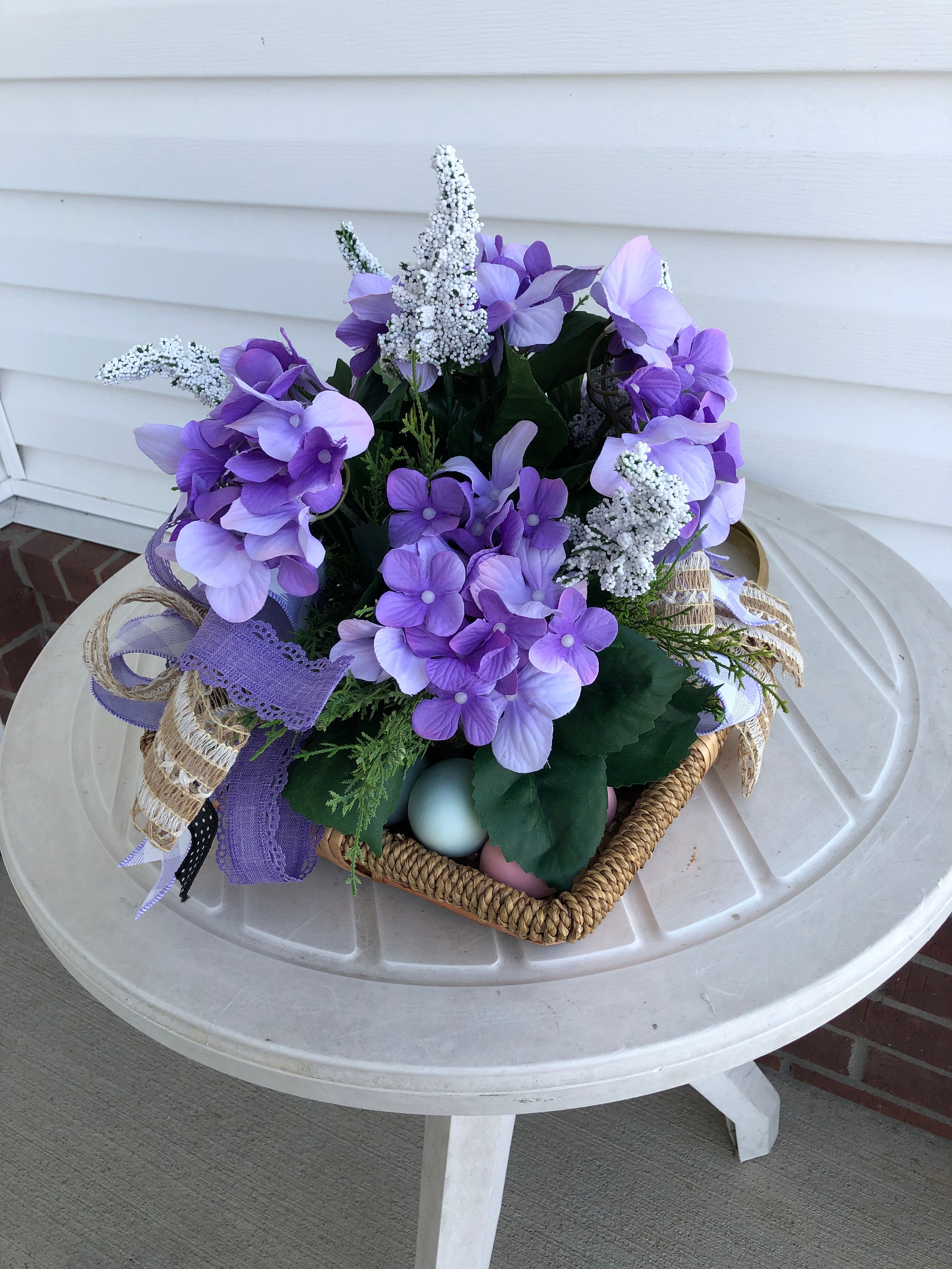 Lavender Hydrangeas With White Lavender Accents and Cedar Greenery ...