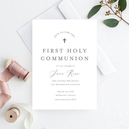 First Communion Invitation Template Instant Download - Etsy