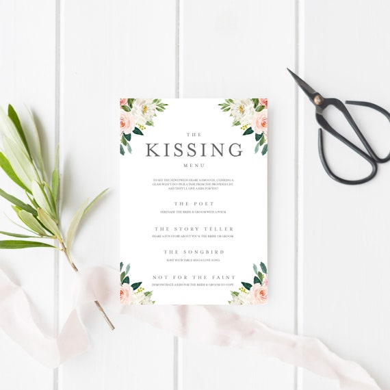 Kissing Menu INSTANT DOWNLOAD Wedding Menu DIY Printable | Etsy