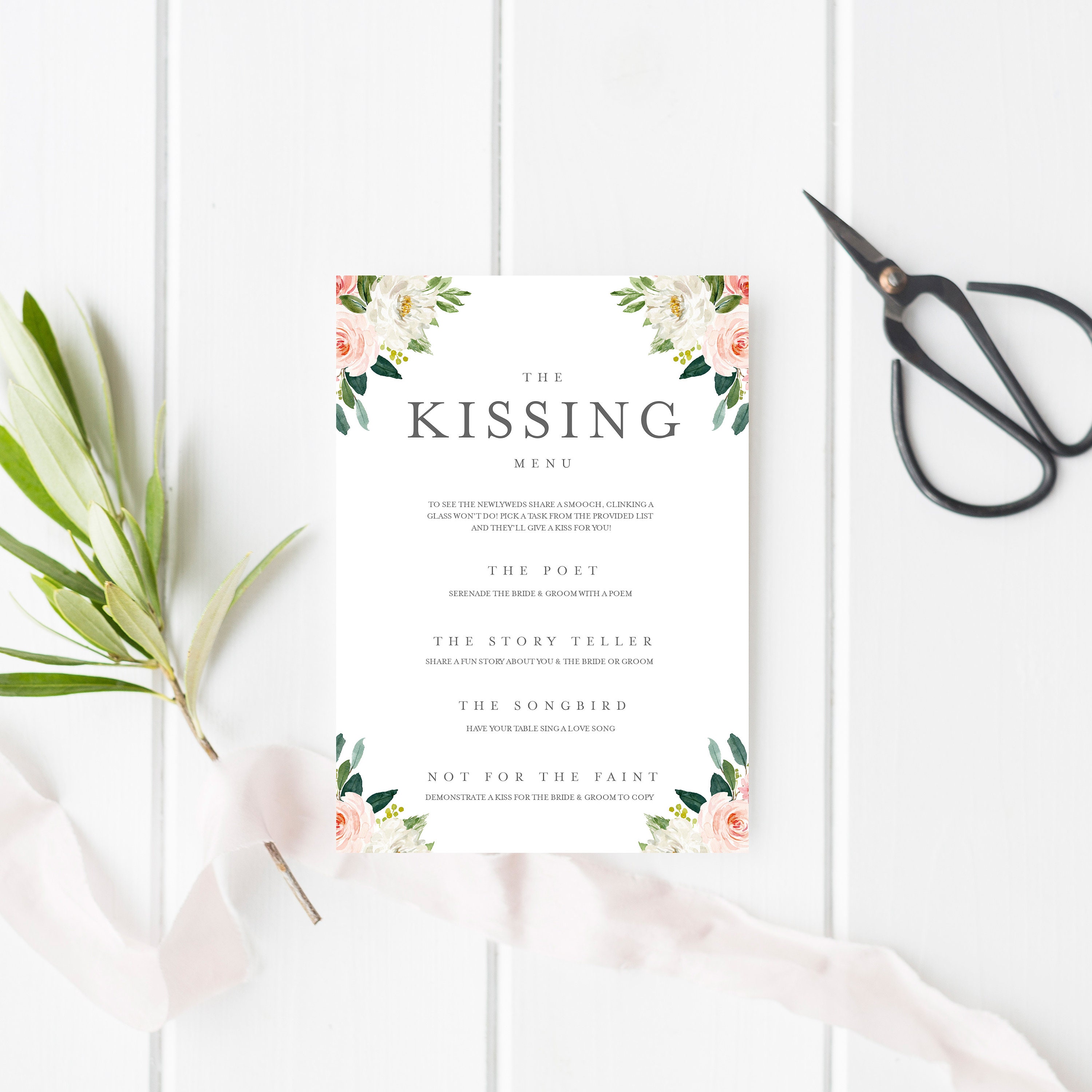 Kissing Menu INSTANT DOWNLOAD Wedding Menu DIY Printable - Etsy Canada