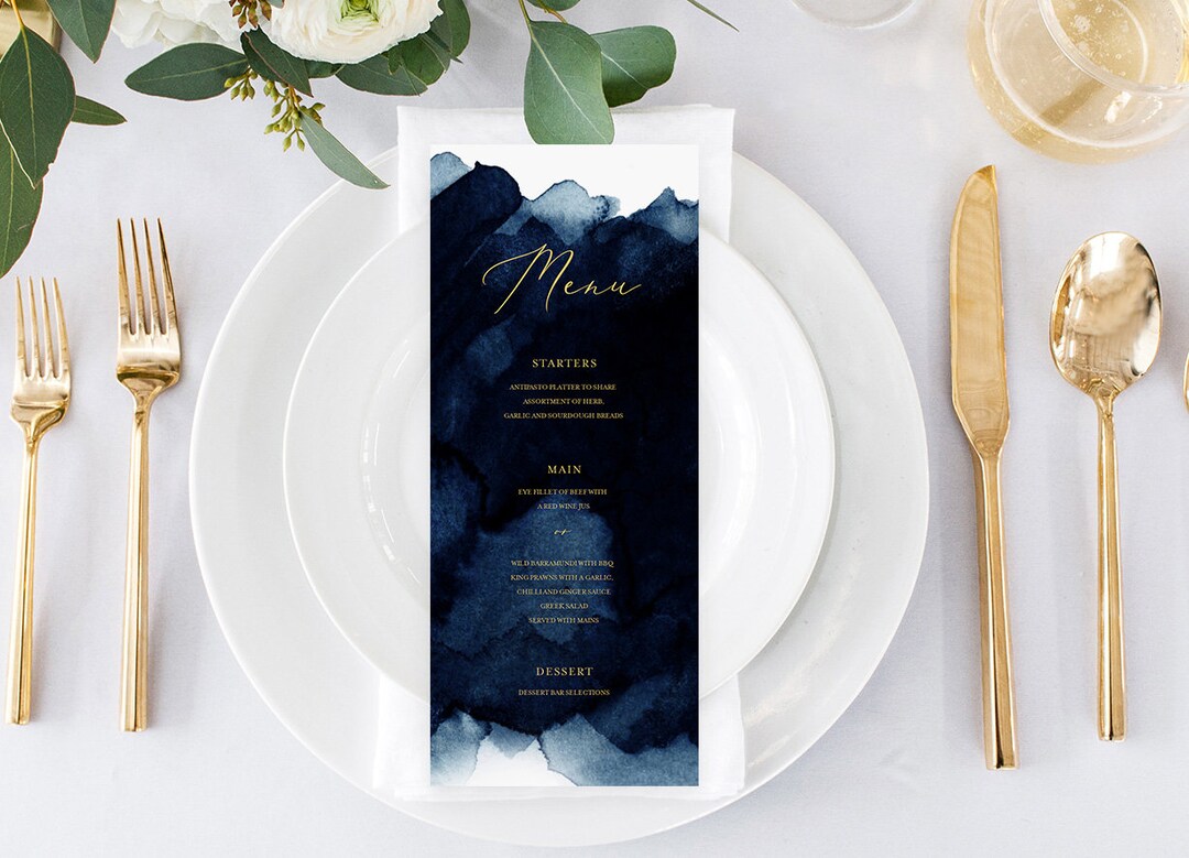 Navy Menu Printable INSTANT DOWNLOAD Wedding Menu, DIY Printable ...