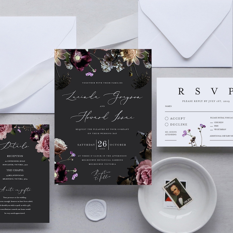 Dark Wedding Invitations - Etsy