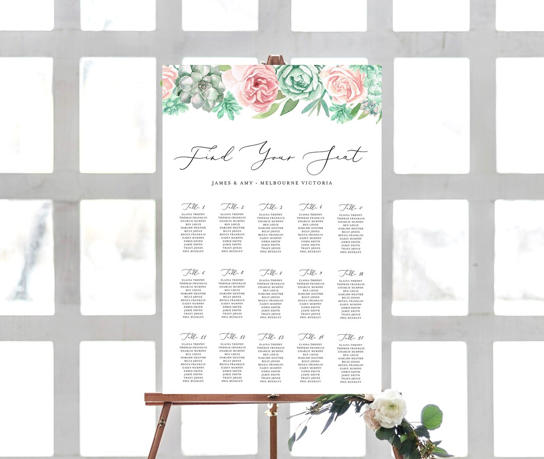 Succulent Seating Chart, INSTANT DOWNLOAD Portrait, Sign, Signage ...