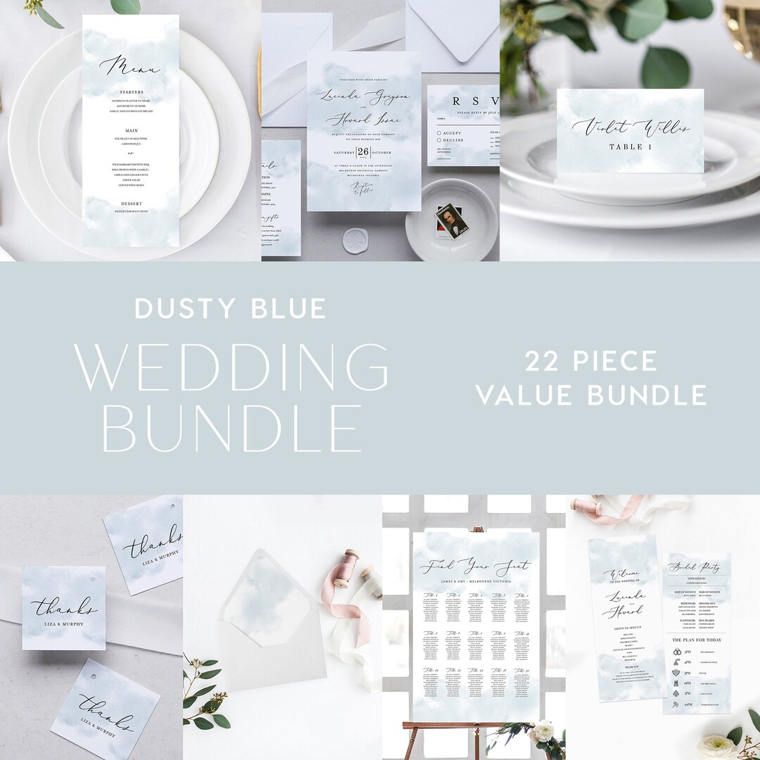 Dusty Blue Wedding Bundle INSTANT DOWNLOAD Template, DIY Wedding ...