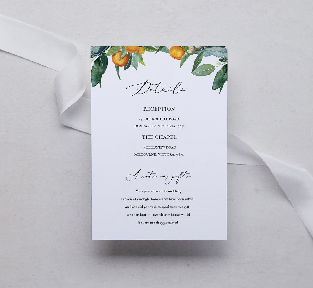 Details Card Printable INSTANT DOWNLOAD, Info, DIY Printable Invitation ...