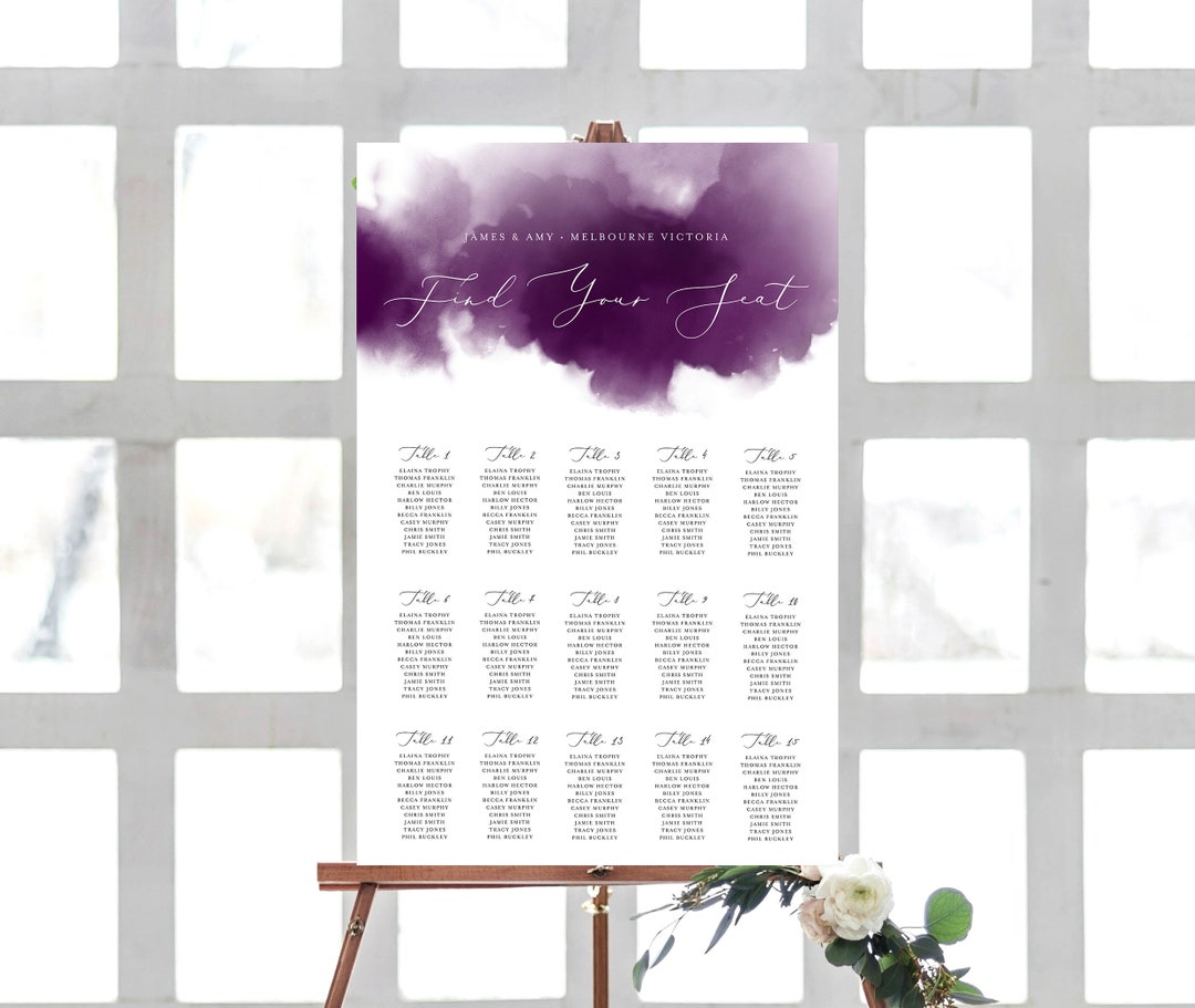 Purple Seating Chart, INSTANT DOWNLOAD Portrait, Sign, Signage, Table ...