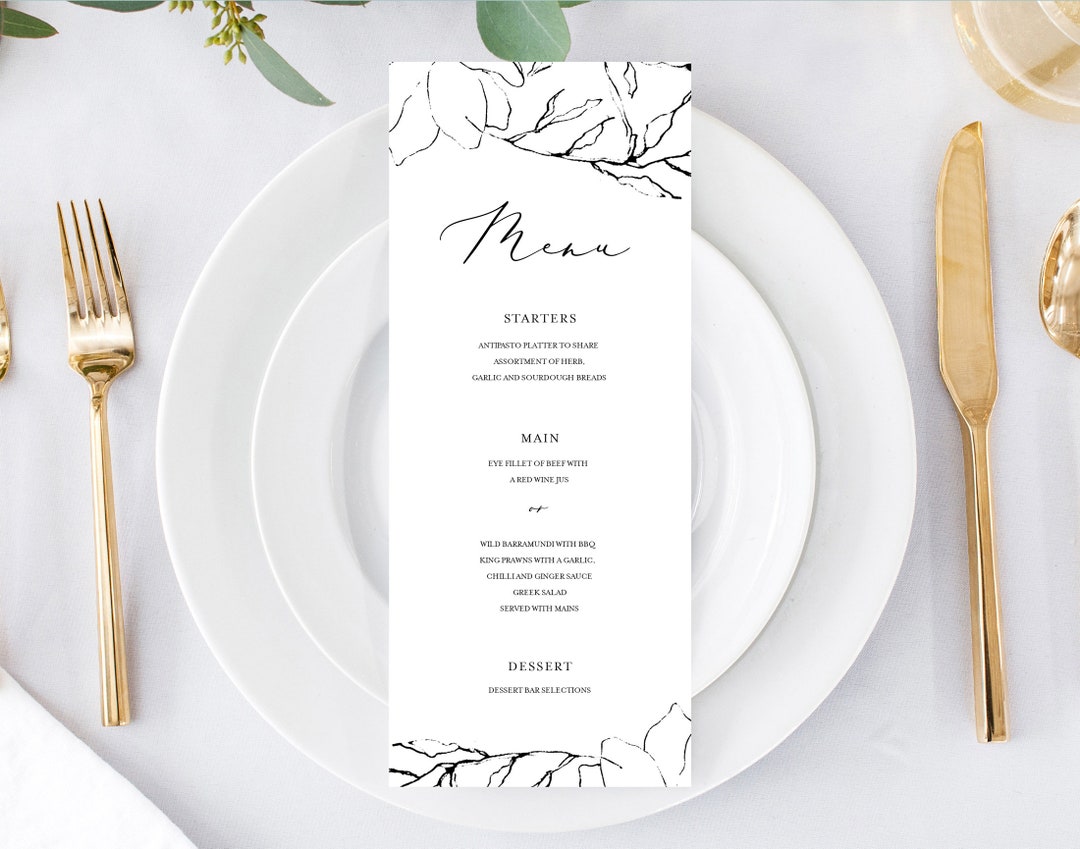 Leaves Menu Printable INSTANT DOWNLOAD Wedding Menu DIY - Etsy