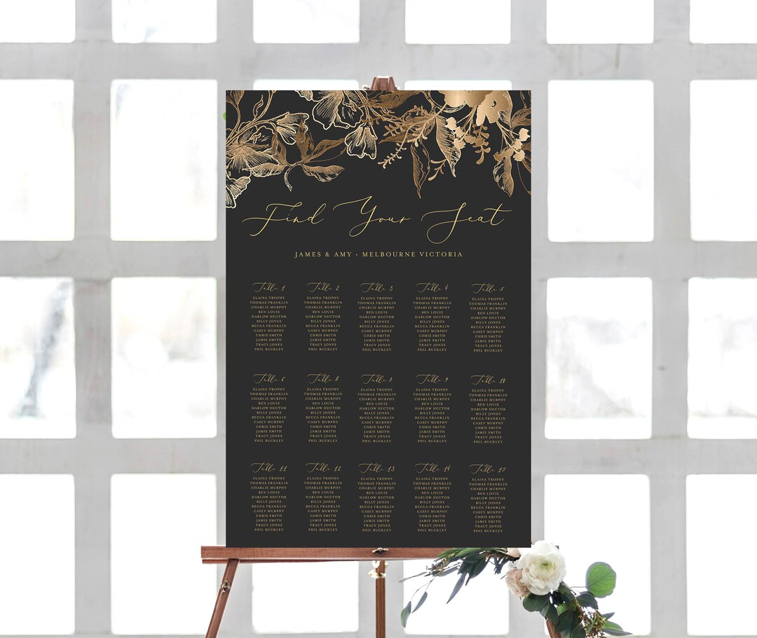 Gold Foil Seating Chart, INSTANT DOWNLOAD Portrait, Sign, Signage ...