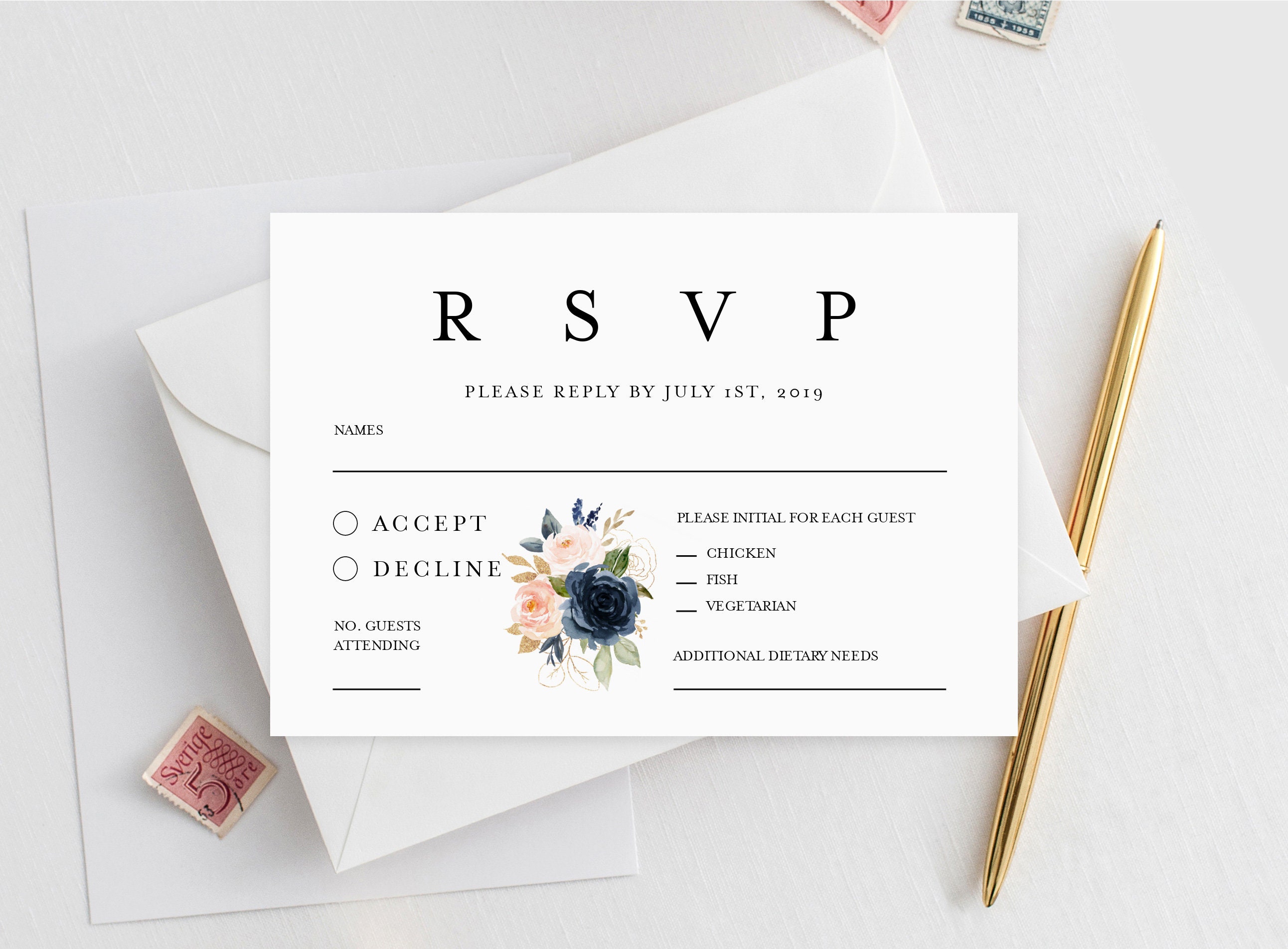 Rsvp Card Printable INSTANT DOWNLOAD Wedding Rsvp Card DIY Etsy
