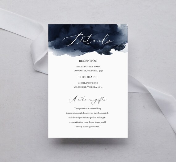 Navy Details Card Printable INSTANT DOWNLOAD Info DIY | Etsy