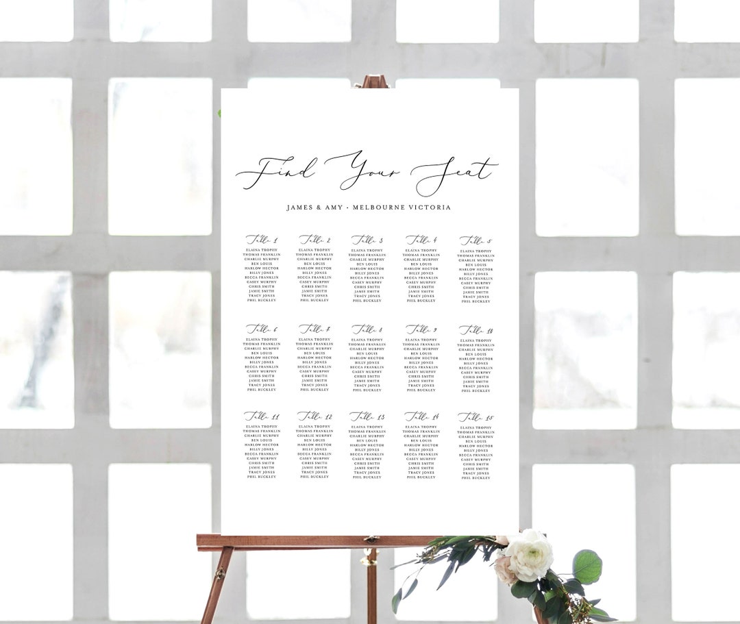 White Seating Chart, INSTANT DOWNLOAD Portrait, Sign, Signage, Table ...