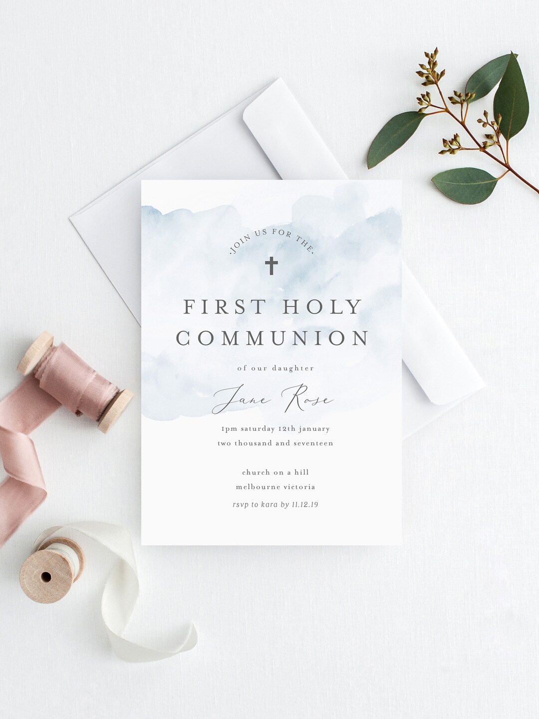 Simple First Holy Communion Invite INSTANT DOWNLOAD First Communion for ...