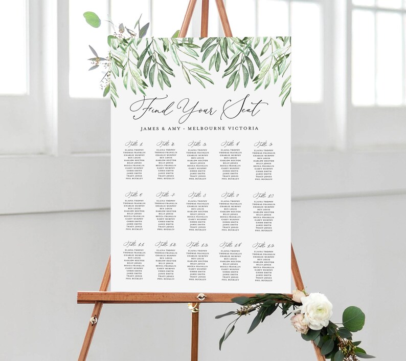 Greenery Seating Chart INSTANT DOWNLOAD Portrait Sign - Etsy