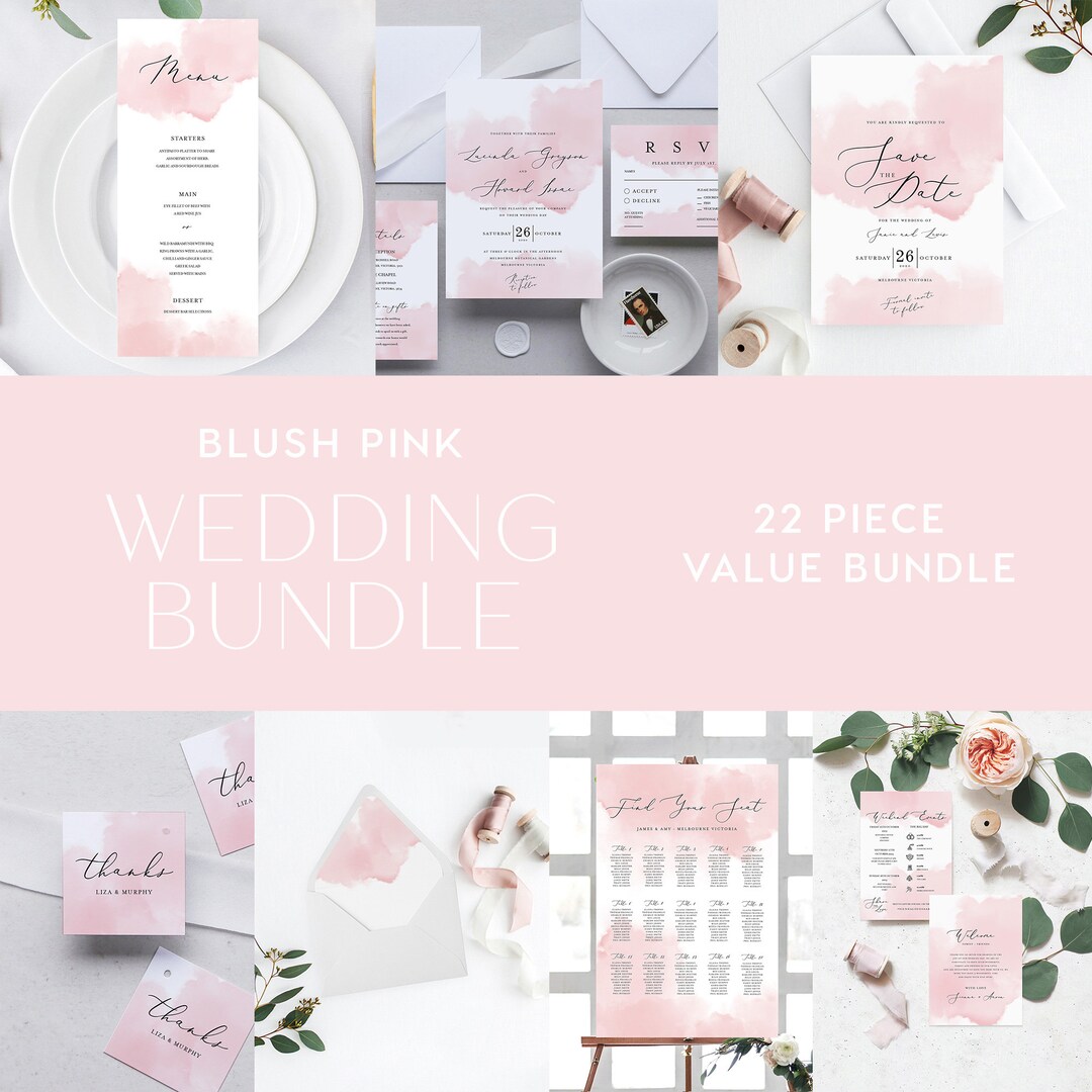 Blush Pink Wedding Bundle INSTANT DOWNLOAD Template, DIY Wedding ...
