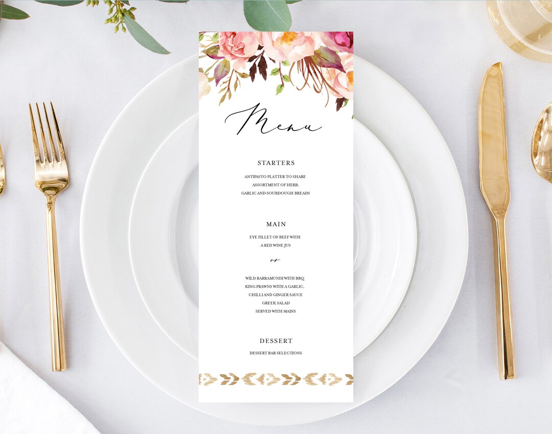 Boho Menu Printable INSTANT DOWNLOAD Wedding Menu, DIY Printable ...