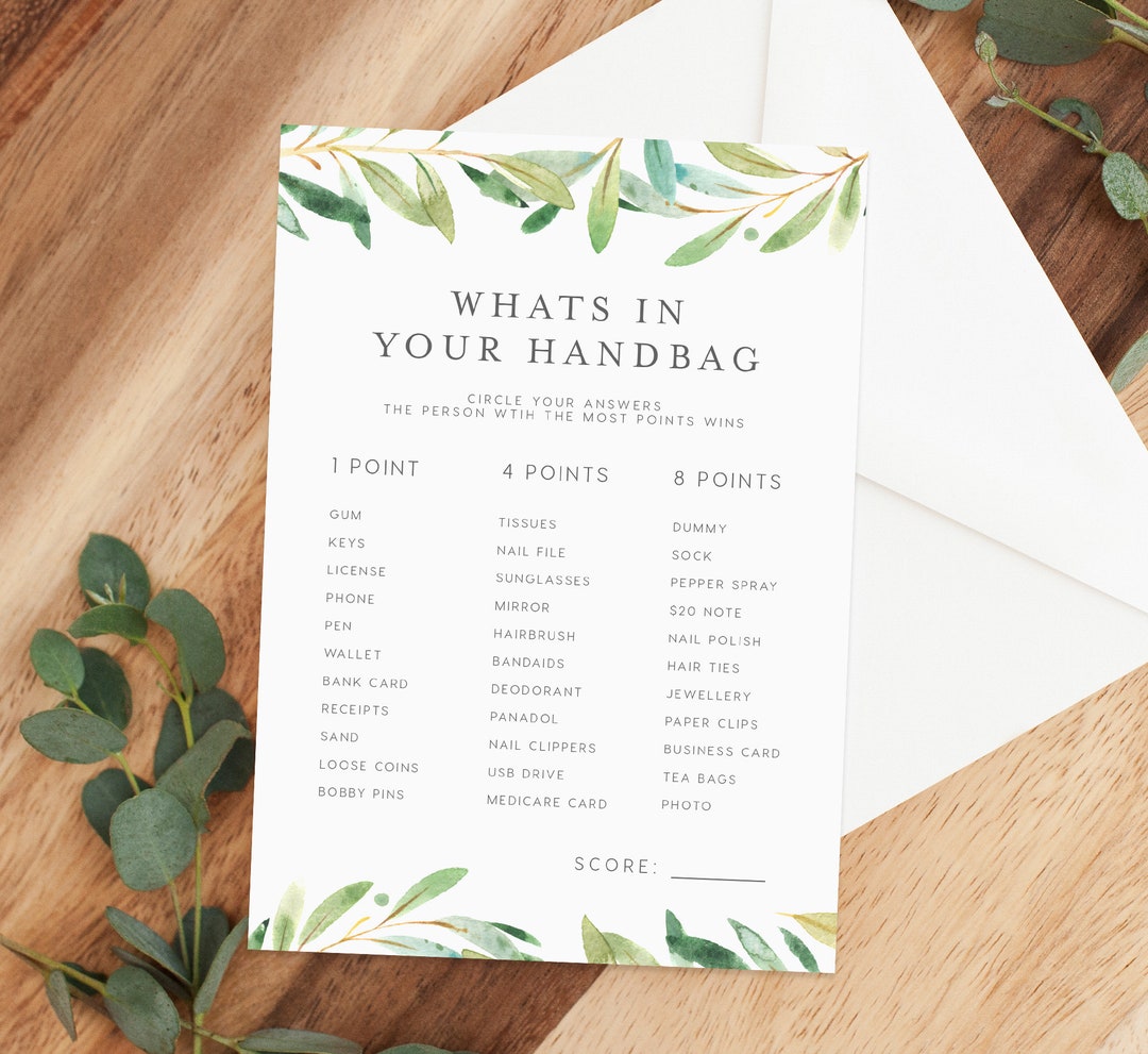 Whats in Your Handbag Game INSTANT DOWNLOAD, Bridal Shower Games, Game ...