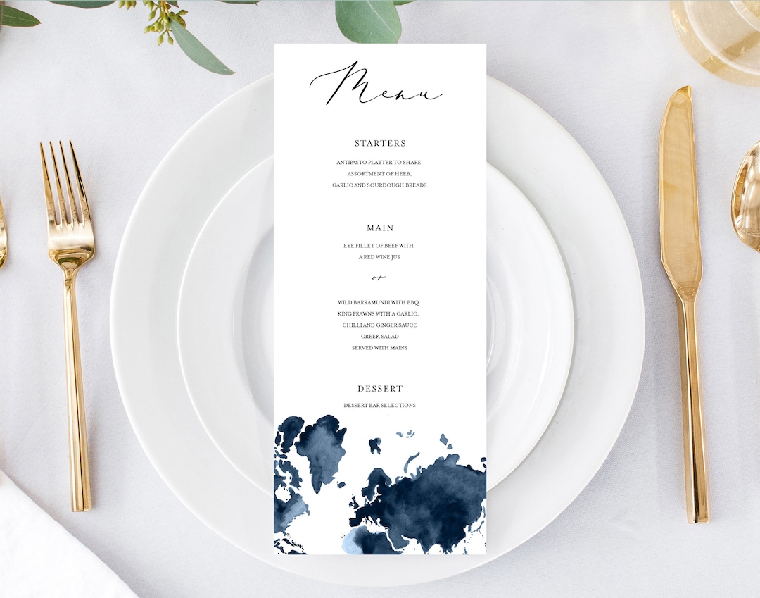 Map Menu Printable INSTANT DOWNLOAD Wedding Menu DIY - Etsy