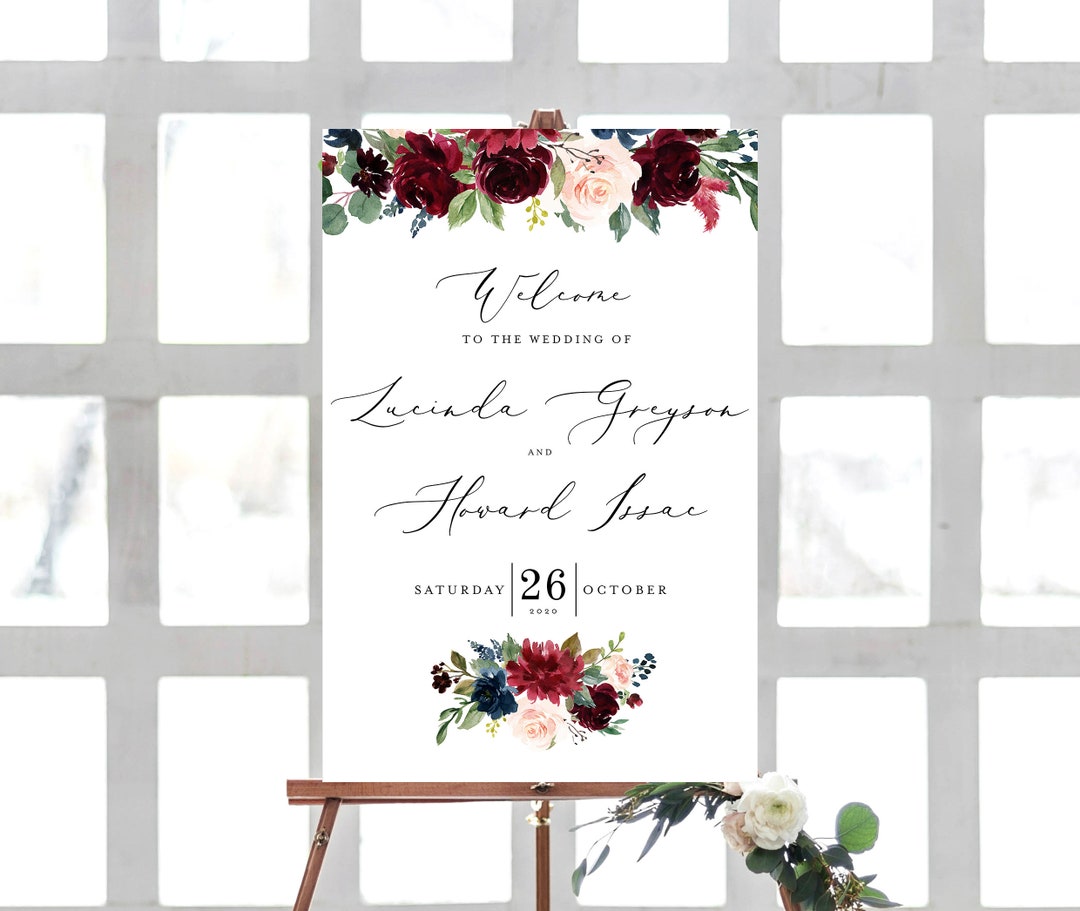 Burgundy Welcome Sign INSTANT DOWNLOAD Poster, Portrait, Large ...