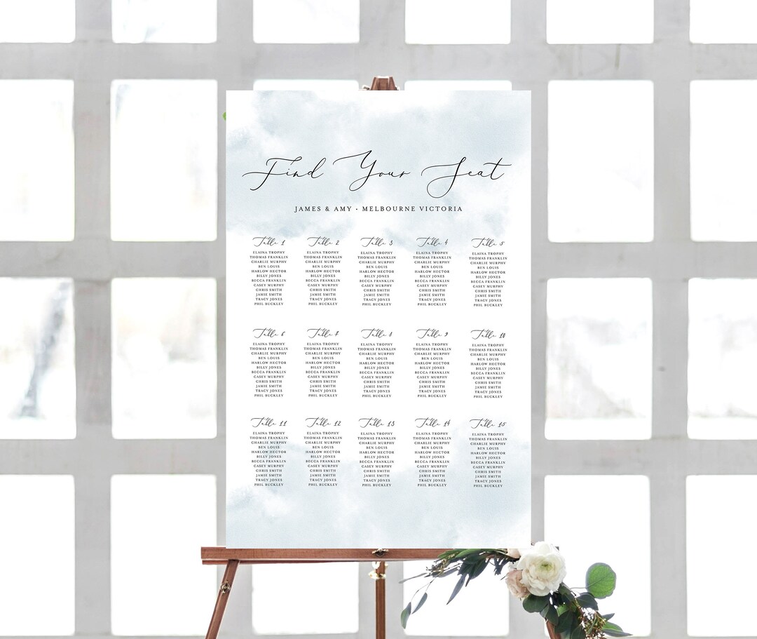 Dusty Blue Seating Chart, INSTANT DOWNLOAD Portrait, Sign, Signage ...