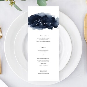 Navy Menu Printable INSTANT DOWNLOAD Wedding Menu, DIY Printable ...