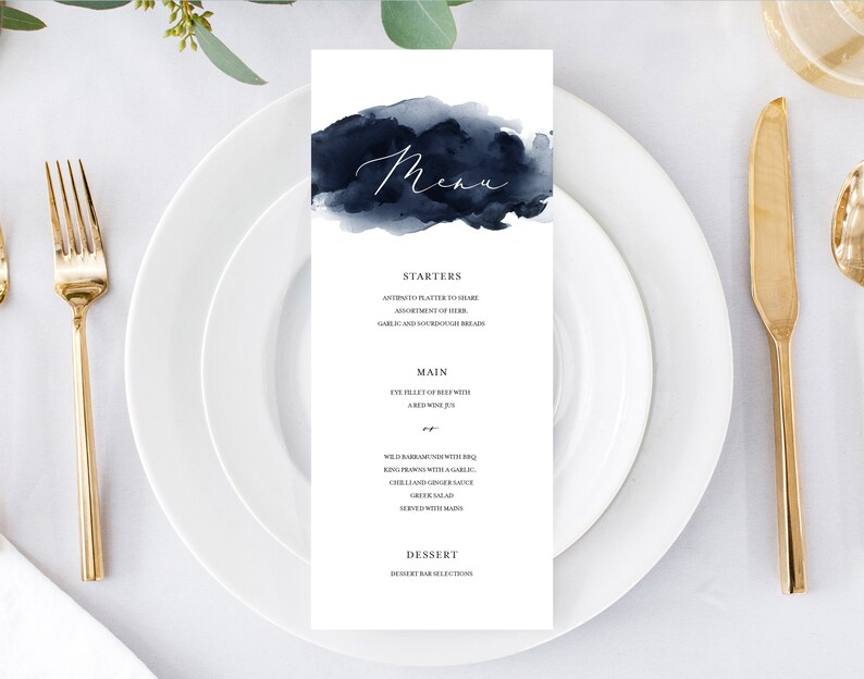 Navy Menu Printable INSTANT DOWNLOAD Wedding Menu DIY - Etsy