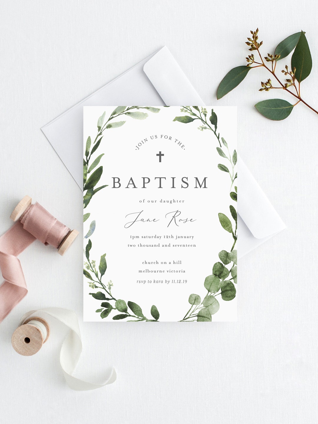 Simple Baptism Invite INSTANT DOWNLOAD Dedication, for a Girl, for a ...