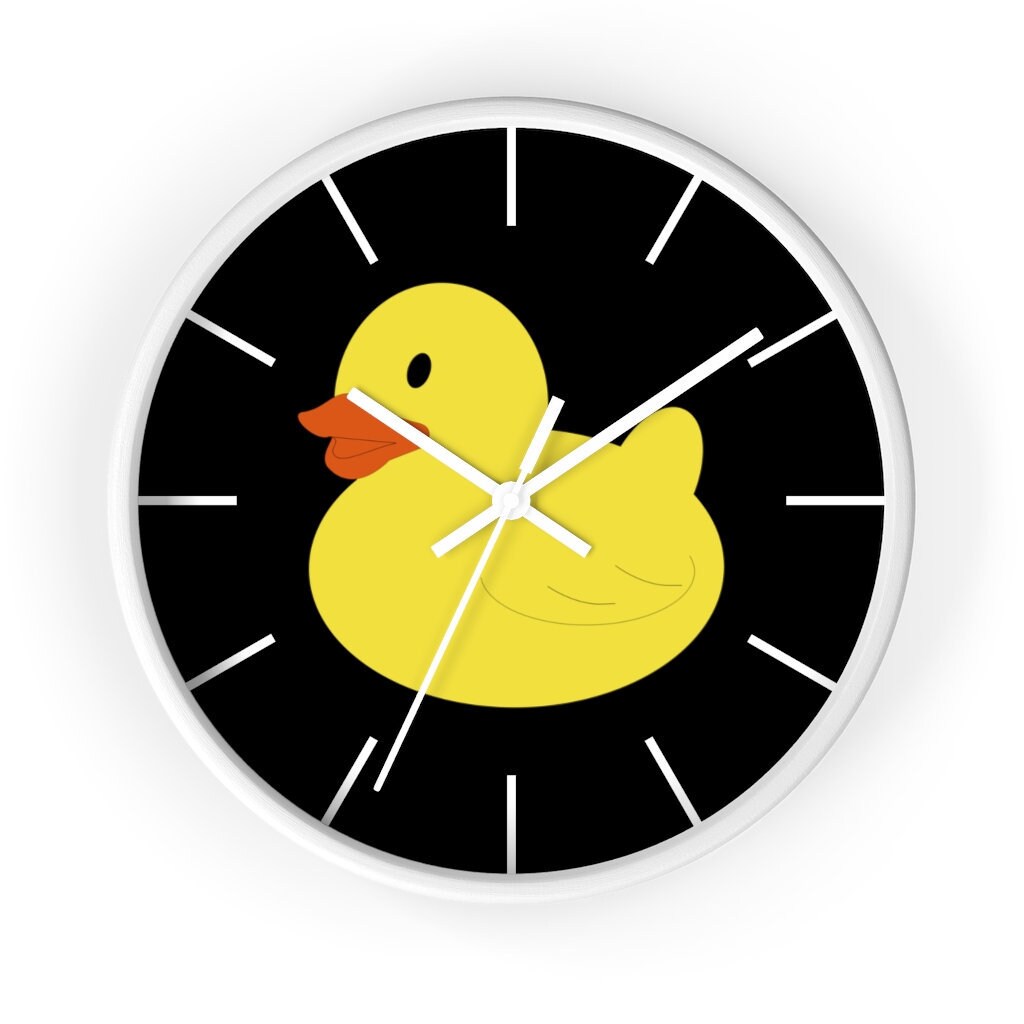 Wall Clock Rubber Duck Design Yellow Black White Circle Shape 10 Inches ...