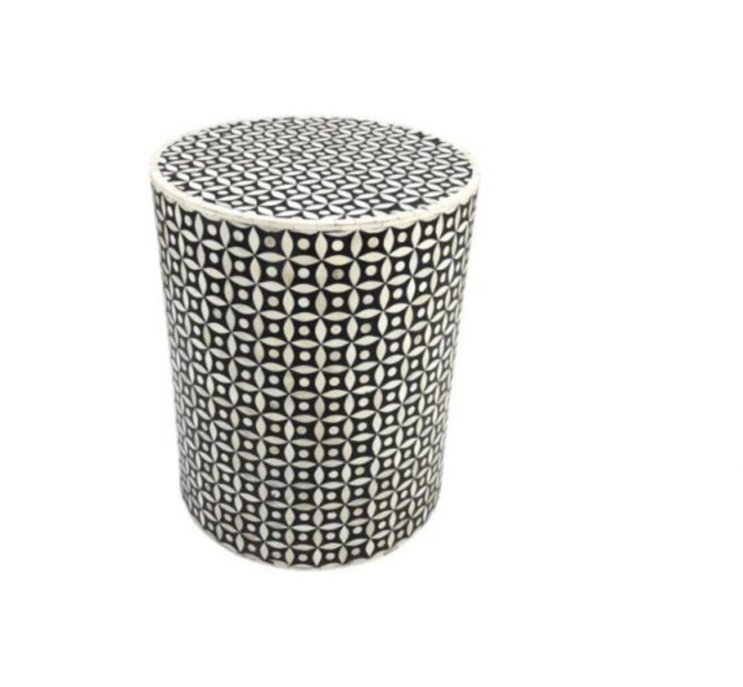 Bone Inlay Side Table – Handmade Floral Inlay End Table | Boho Accent ...