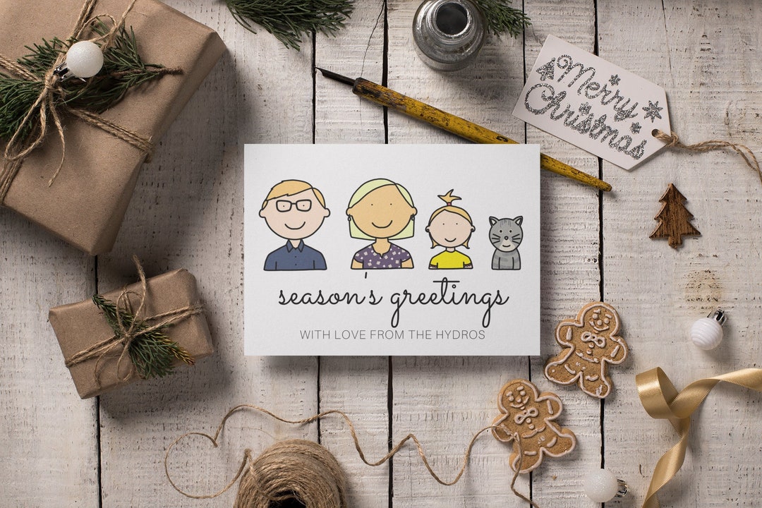 Custom Cartoon Family Portrait Holiday Card | Personalized Christmas ...
