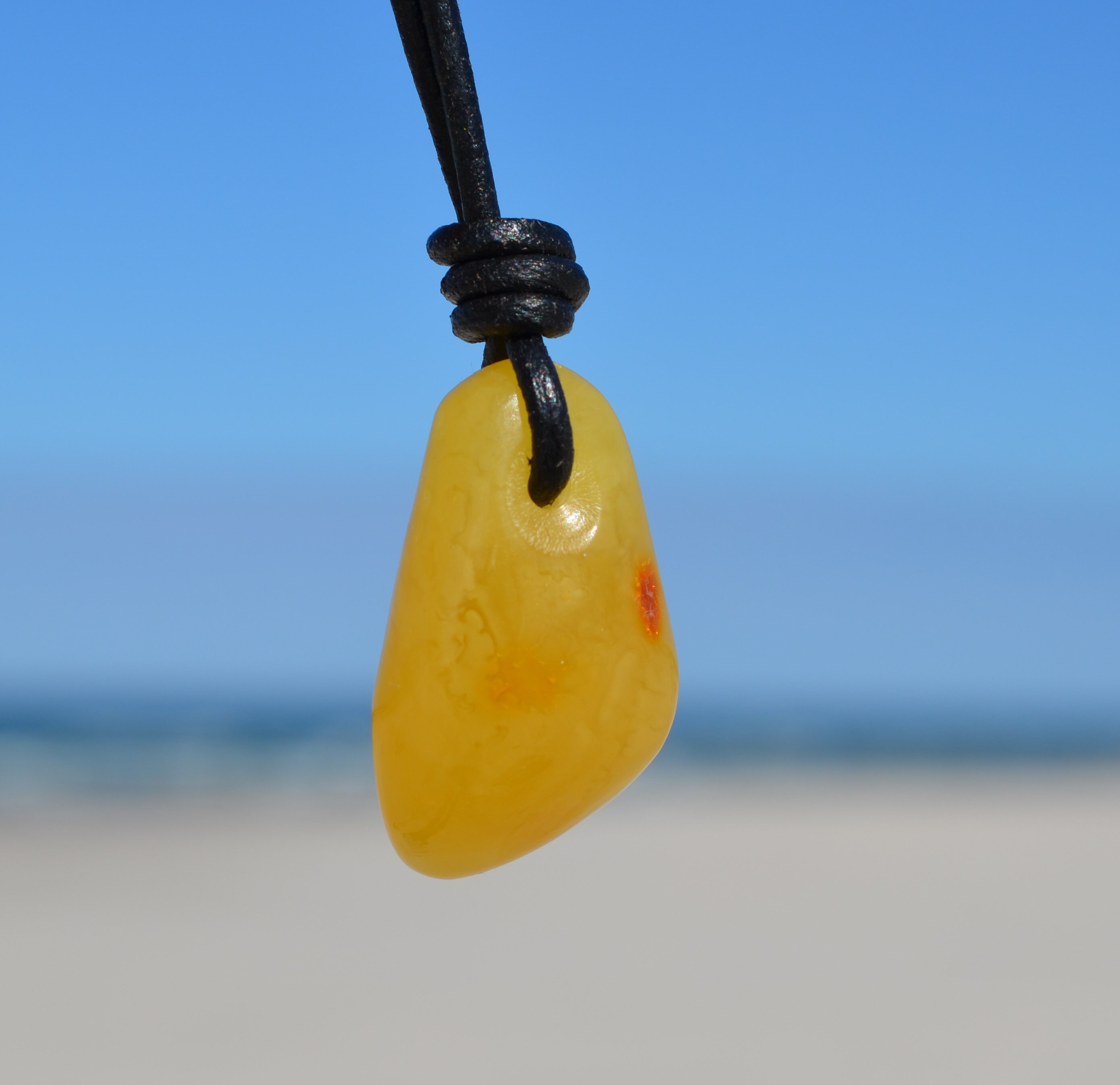 White Amber Pendant Necklace/ Raw Baltic Amber Stone/ Weiss Bernstein ...