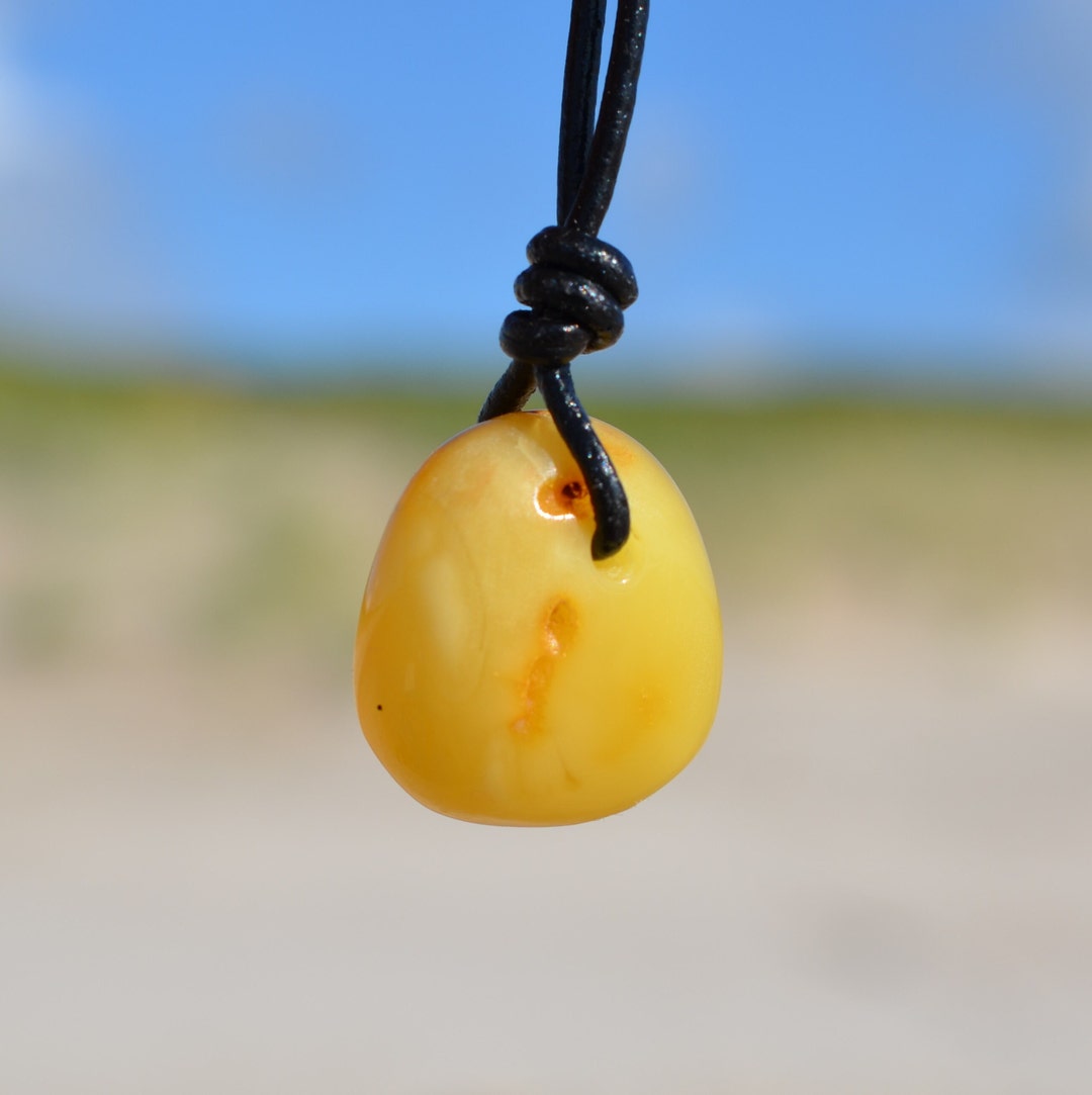 Amber Amulet Pendant/ White Baltic Amber Stone/ Gift for Men or Women ...