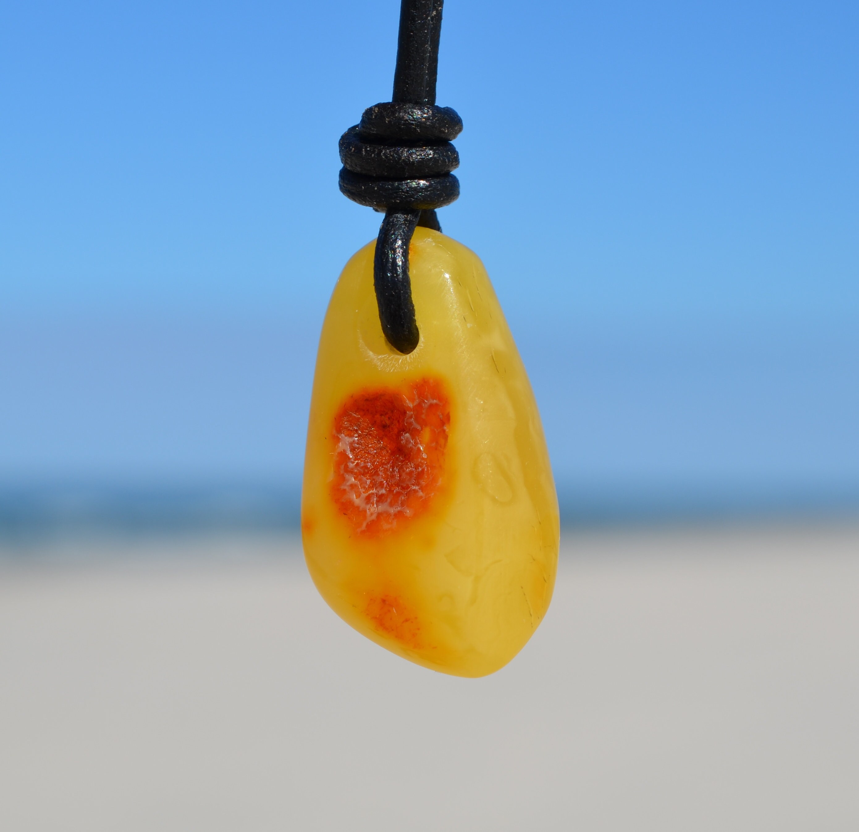 White Amber Pendant Necklace/ Raw Baltic Amber Stone/ Weiss Bernstein ...