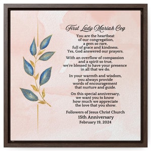 Pastor's Wife Gift Church Anniversary Framed Canvas Wrap With Poem ...
