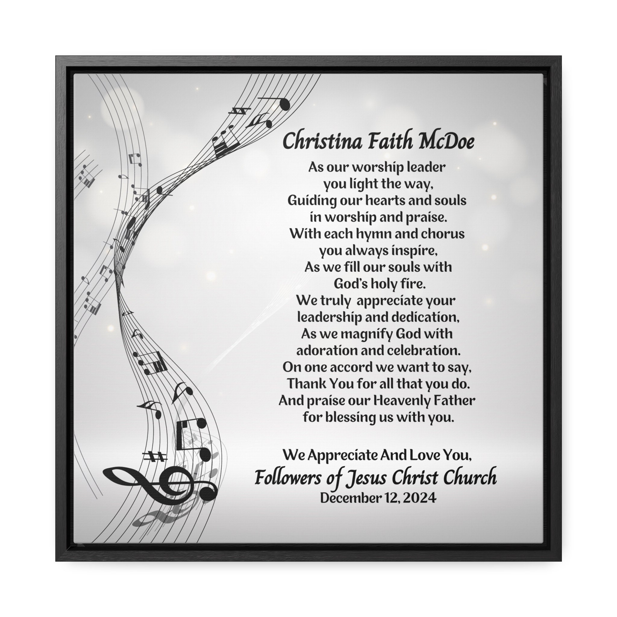Personalized Worship Leader Appreciation Poem, Musical Notes Christian ...