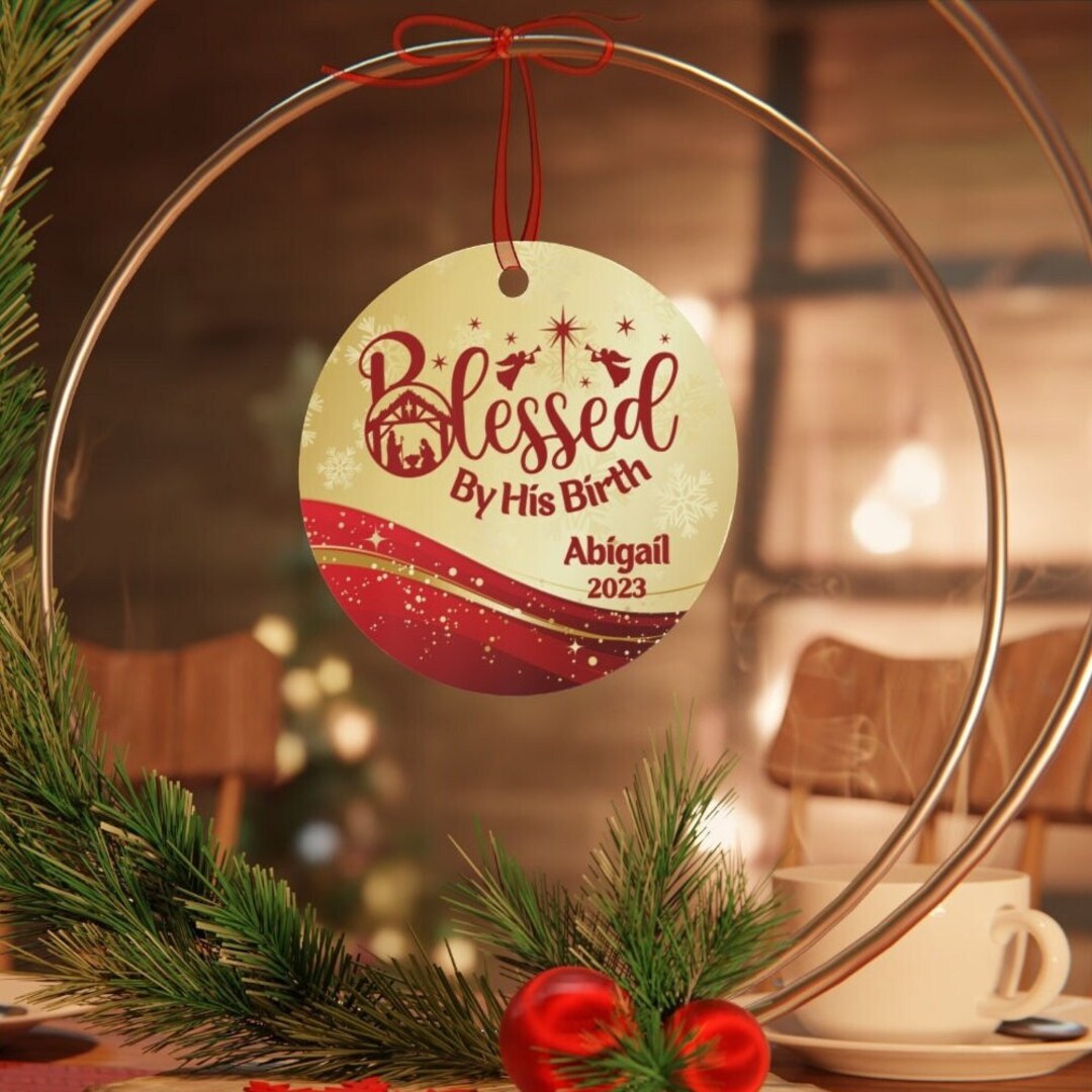 Nativity Scene Blessed Metal Christian Christmas Personalized Ornament ...