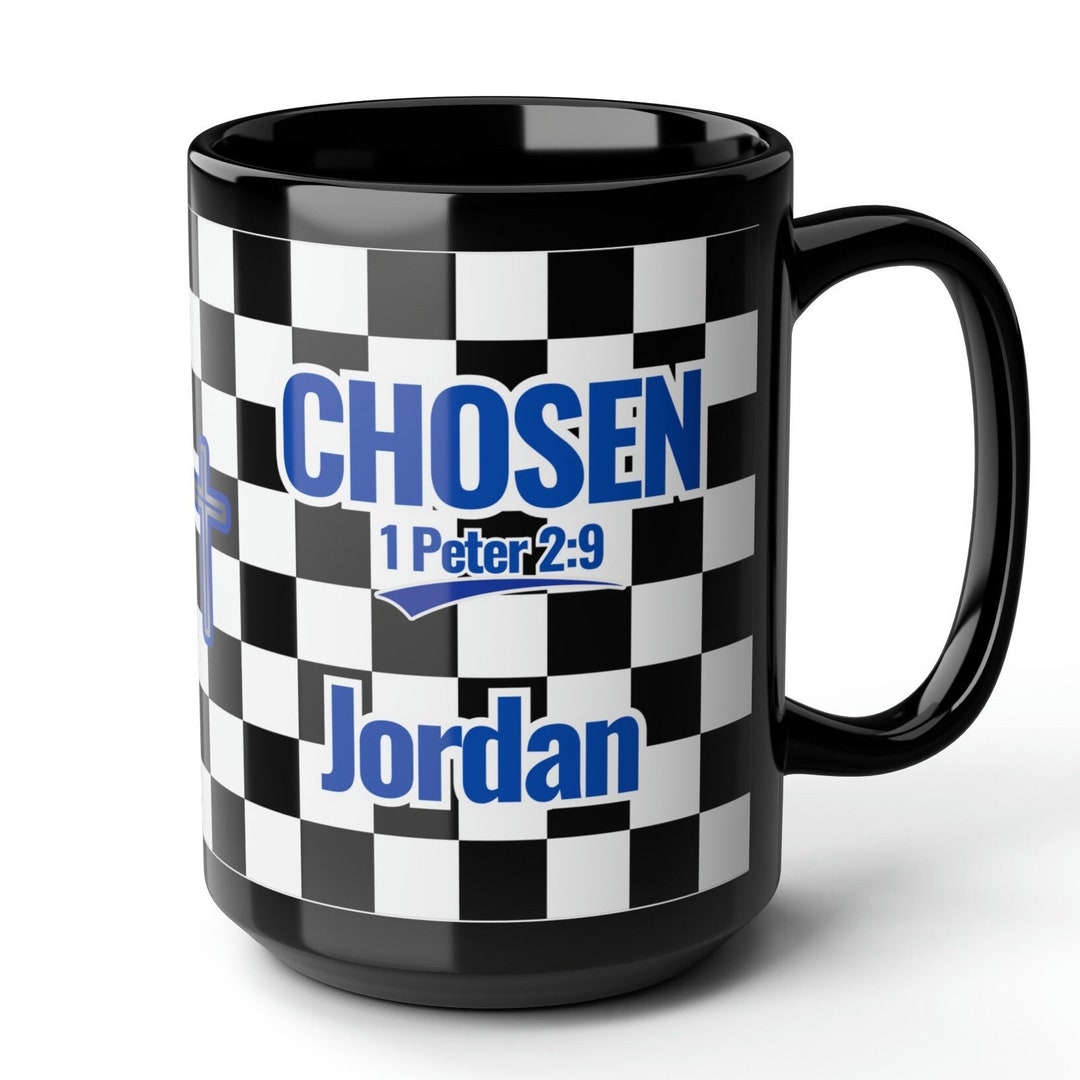 Chosen Checkered Gift Mug Personalized Christian Bible Verse Reference ...