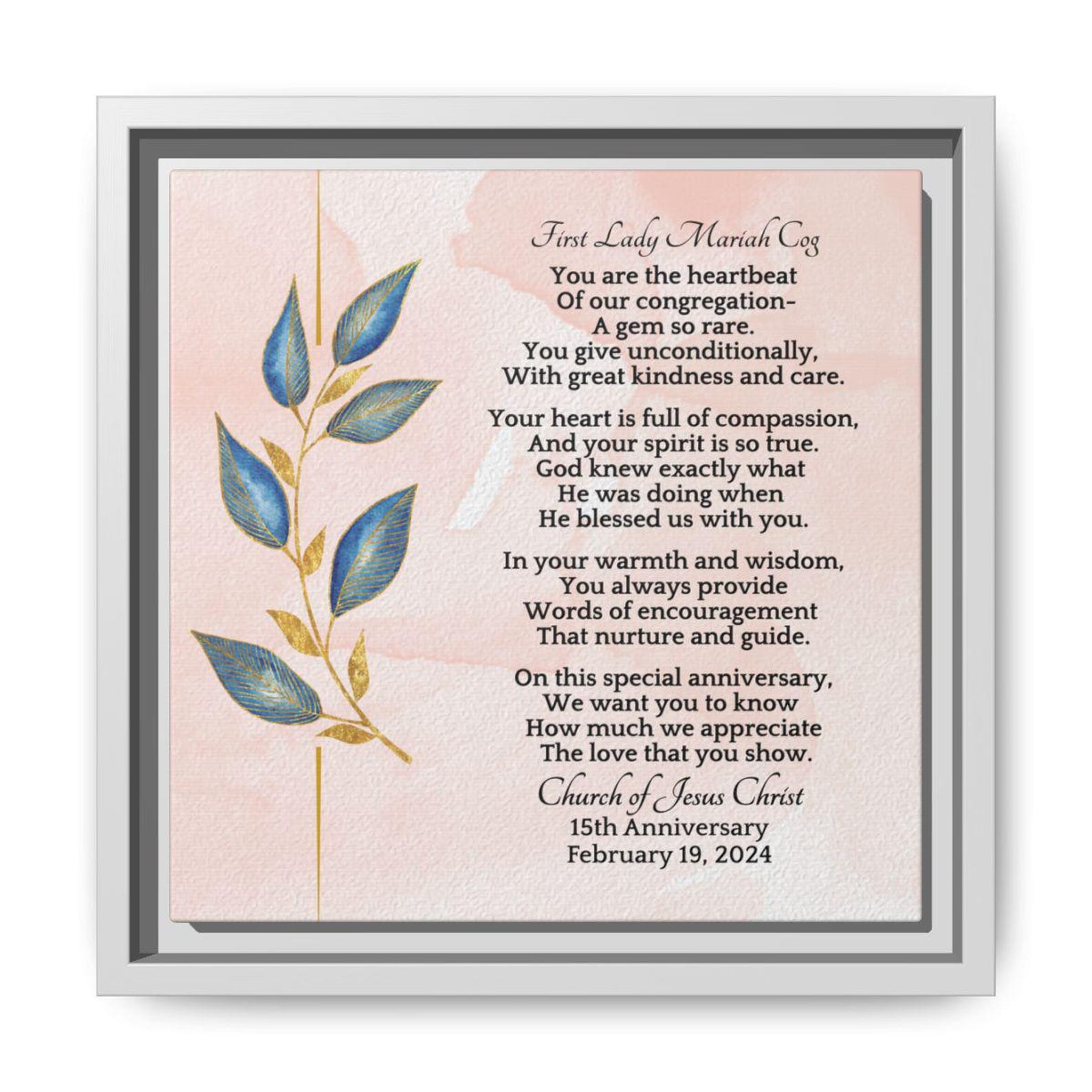 Pastor's Wife Gift | Church Anniversary Framed Canvas Wall Art With ...