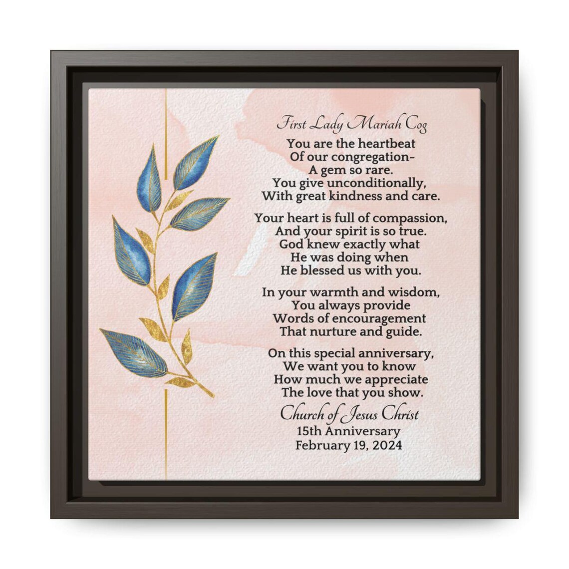 Pastor's Wife Gift | Church Anniversary Framed Canvas Wall Art With ...