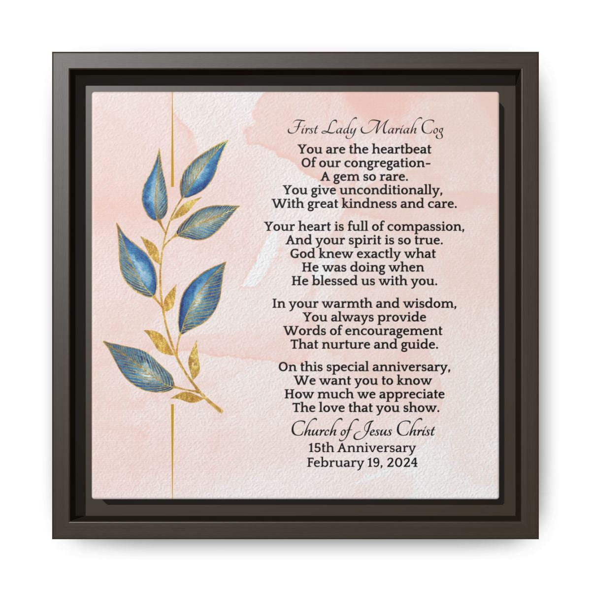 Pastor's Wife Gift | Church Anniversary Framed Canvas Wall Art With ...