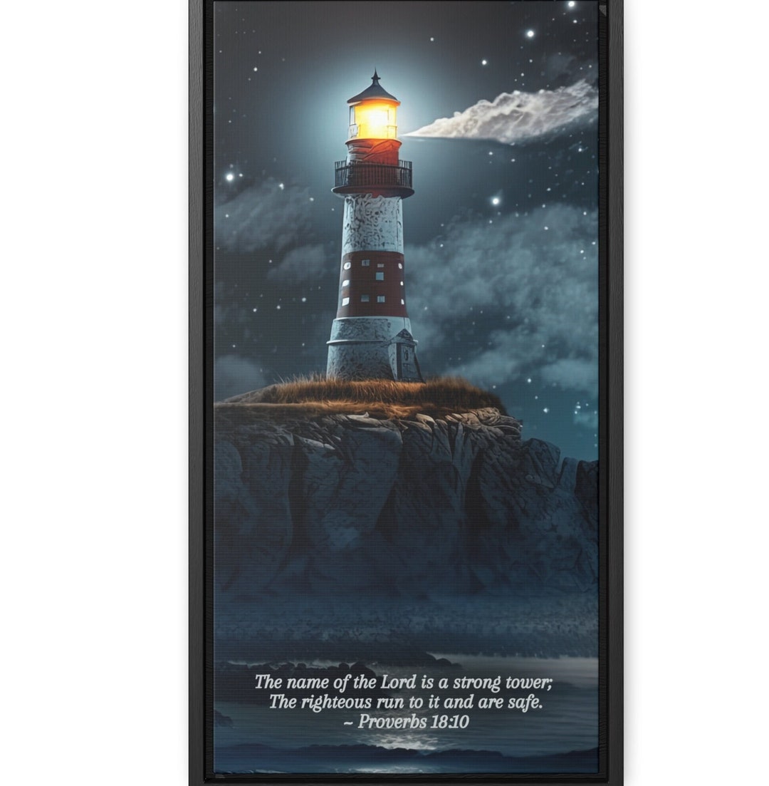 Lighthouse Wall Art in Floating Frame, Christian Bible Verse Wall ...