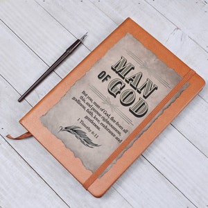 Man of God Leather Journal, Christian Gift for Men Bible Verse Prayer ...