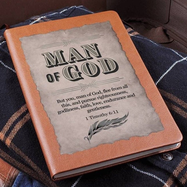 Man of God Leather Journal, Christian Gift for Men Bible Verse Prayer ...