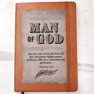 Man of God Leather Journal, Christian Gift for Men Bible Verse Prayer ...
