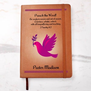 Preach the Word Female Pastor Appreciation Personalized Leather Writing ...
