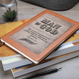 Man of God Leather Journal, Christian Gift for Men Bible Verse Prayer ...